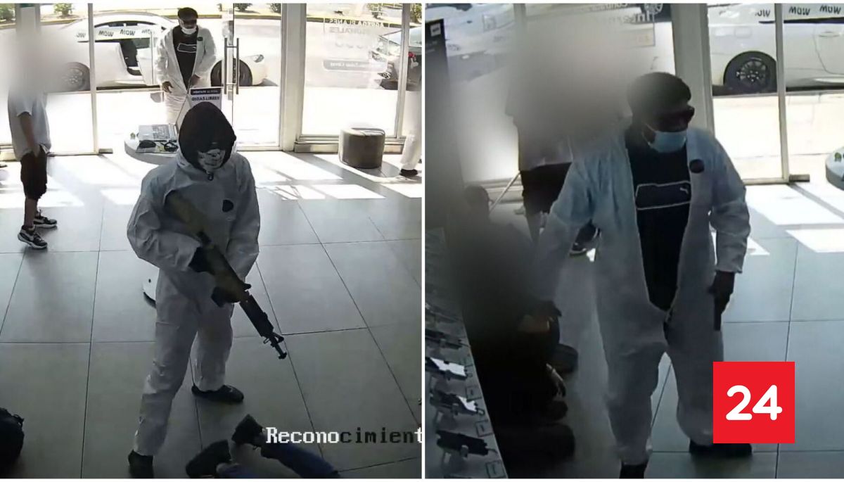 MOMENTO en que delincuentes asaltan con METRALLETAS tienda en San ...